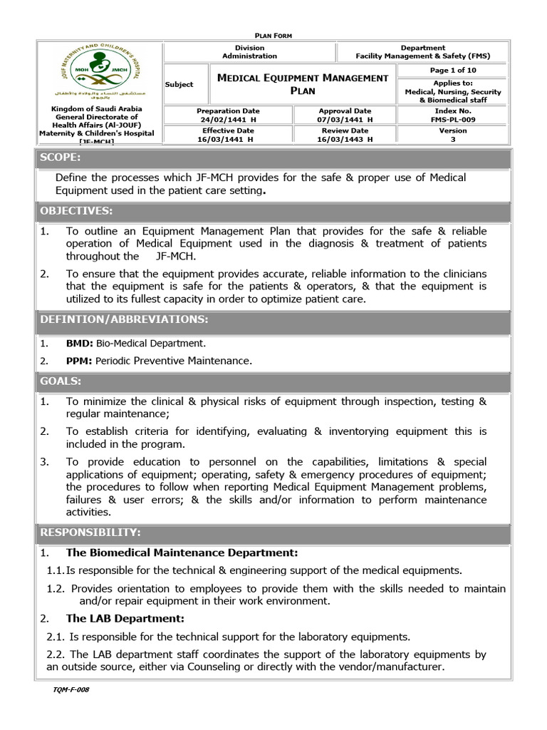 Medical Equipment Plan Pdf