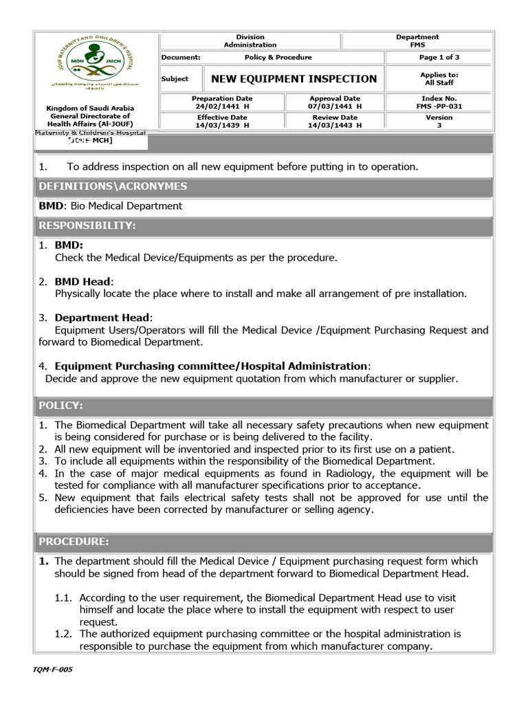 New Equipment Inspection | PDF