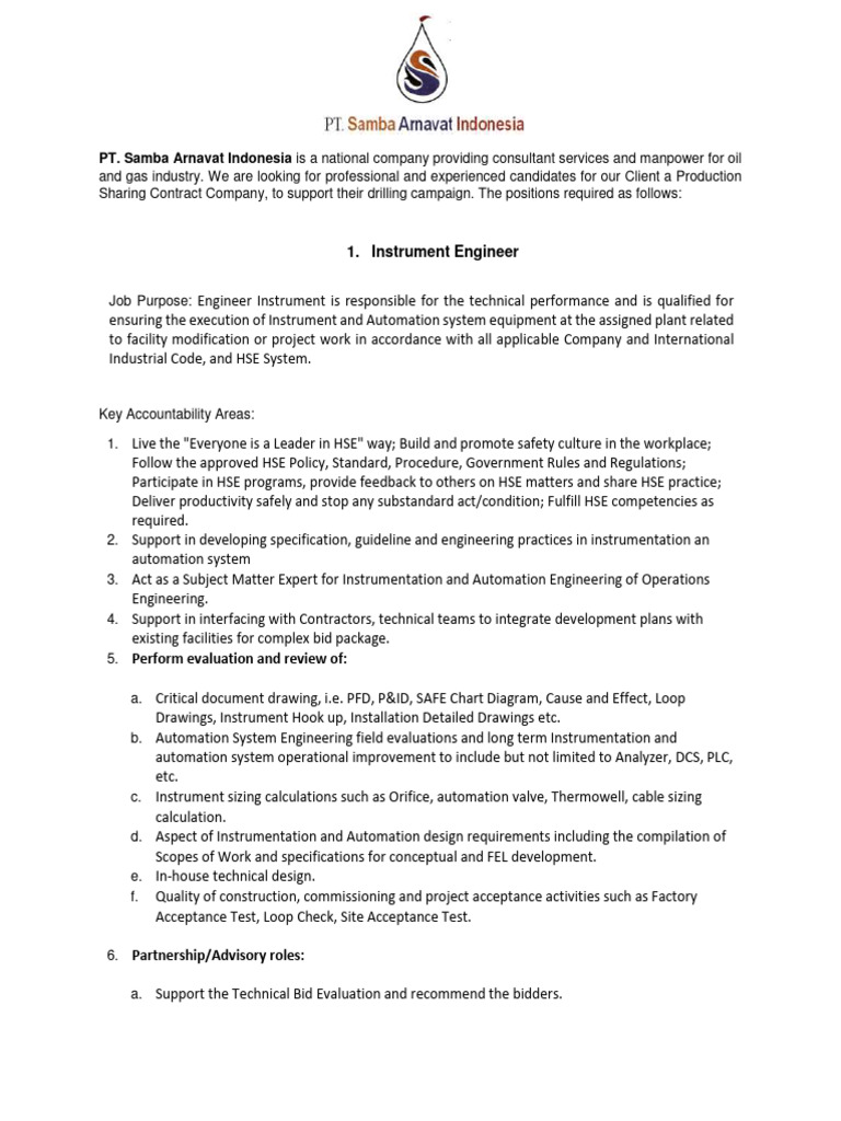 Instrument Engineer Job Opening | PDF