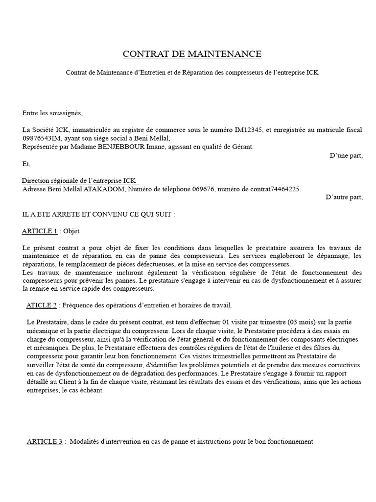 Contrat de Maintenance | PDF