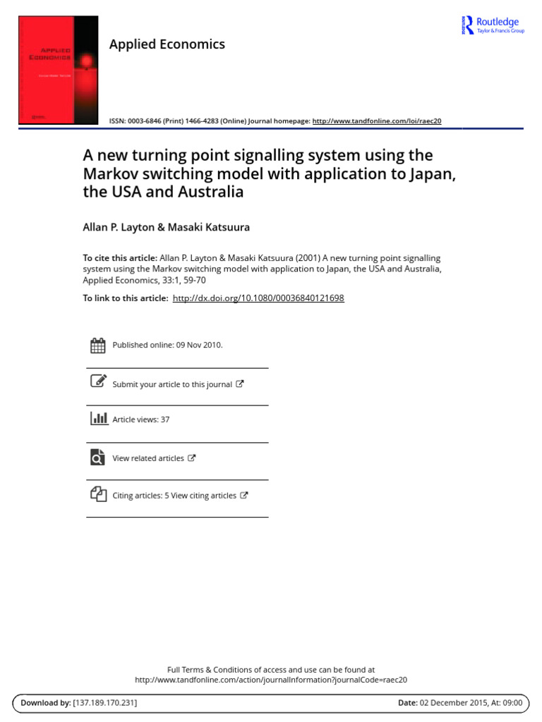 A New Turning Point Signalling System Using The Markov Switching Model With Application To Japan ...