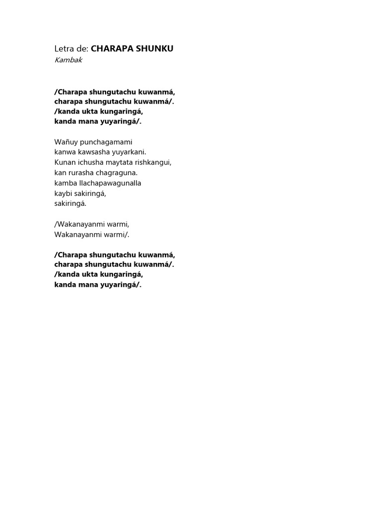 Charapa Shunku (Letra) | PDF