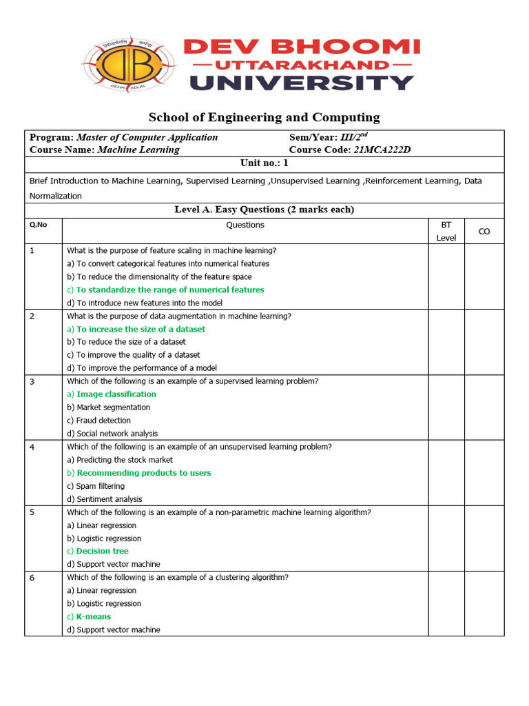 Question Bank - Machine Learning (Repaired) | Download Free PDF | Support Vector Machine ...