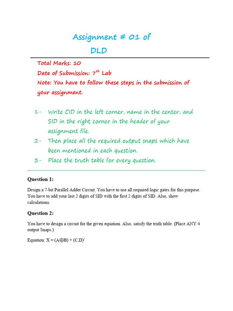 Assignment# 01, DLD | PDF