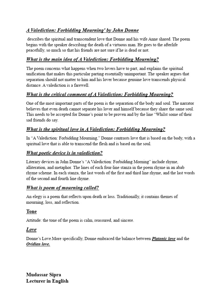 Valediction Forbidden Mourning Analysis | PDF