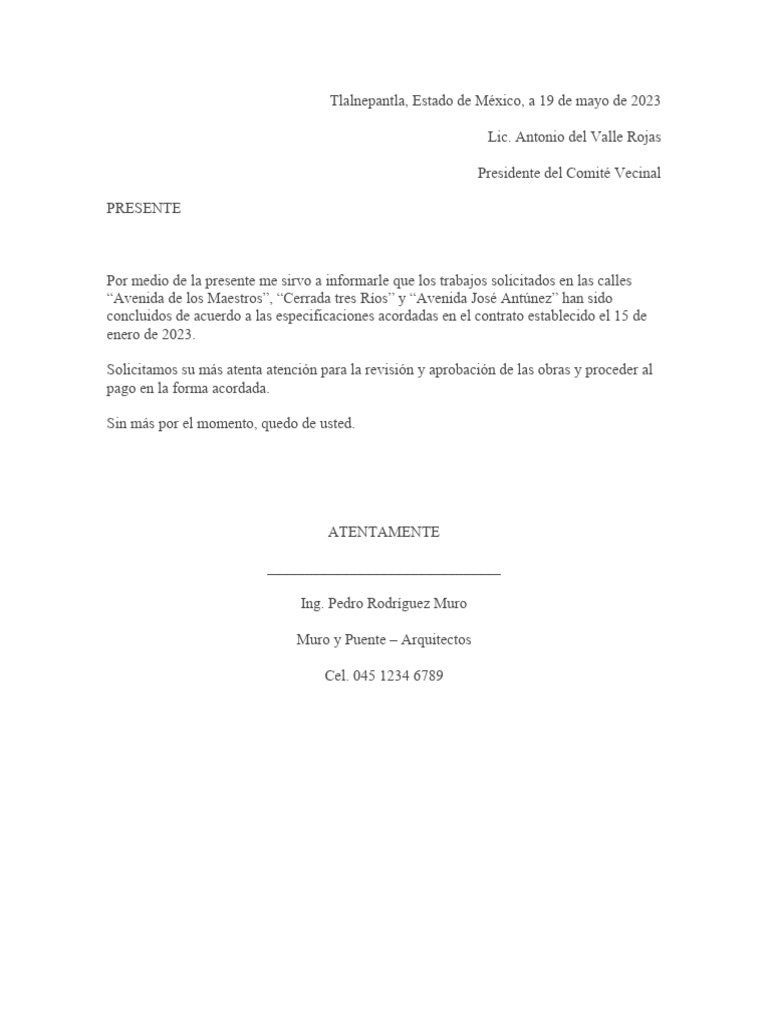 Ejemplo de Carta Corta | PDF