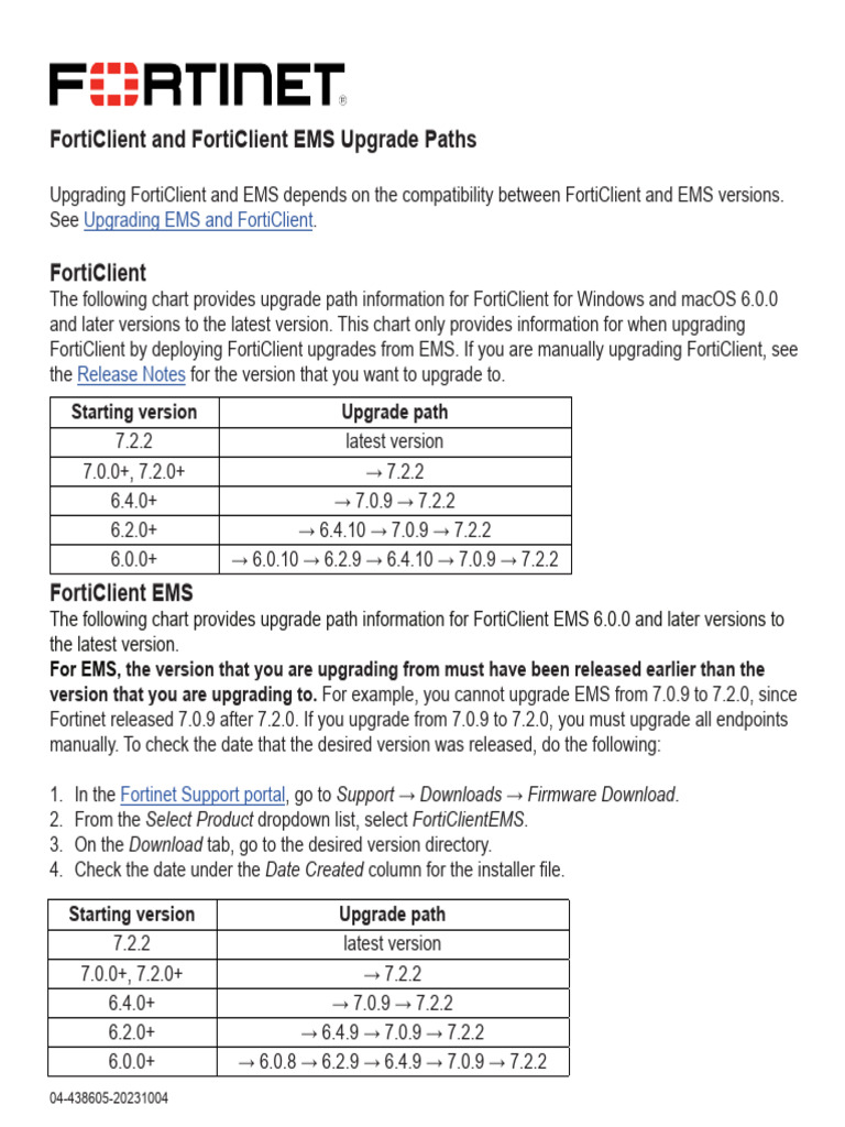 Forticlient Ems Upgrade Path Matrix | PDF