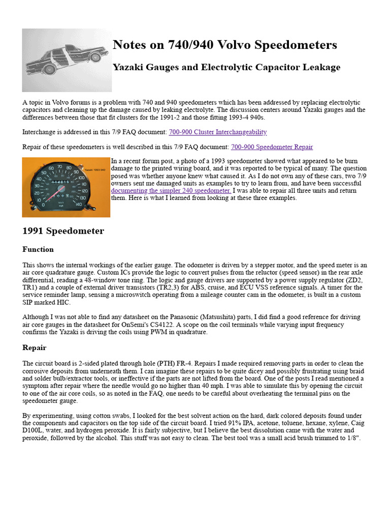 Volvo 740/940 Speedometer Repair Guide | PDF | Capacitor | Electricity
