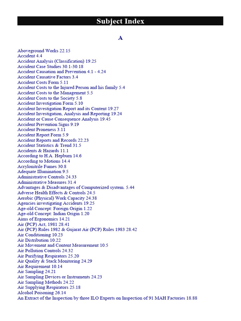 Subject Index | PDF | Occupational Safety And Health | Hazards