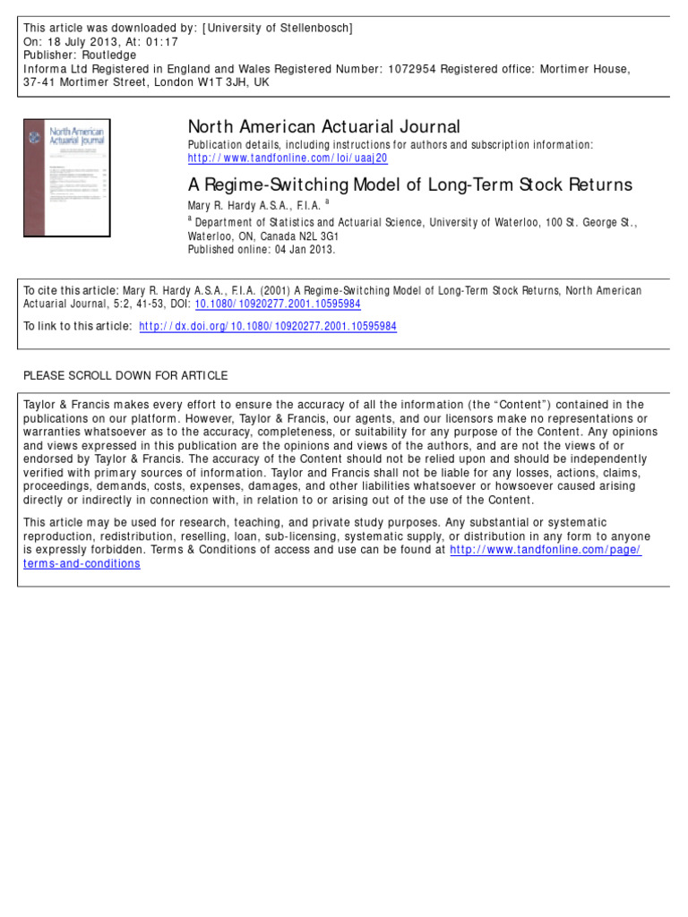 A Regime-Switching Model of Long-Term Stock Returns | PDF