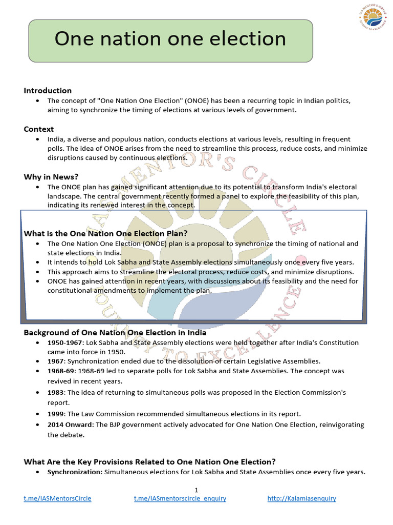 One Nation One Elec | PDF | Elections | Government