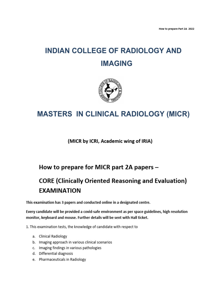 MICR Part 2A Exam Preparation Guide | PDF | Radiology | Medical Specialties