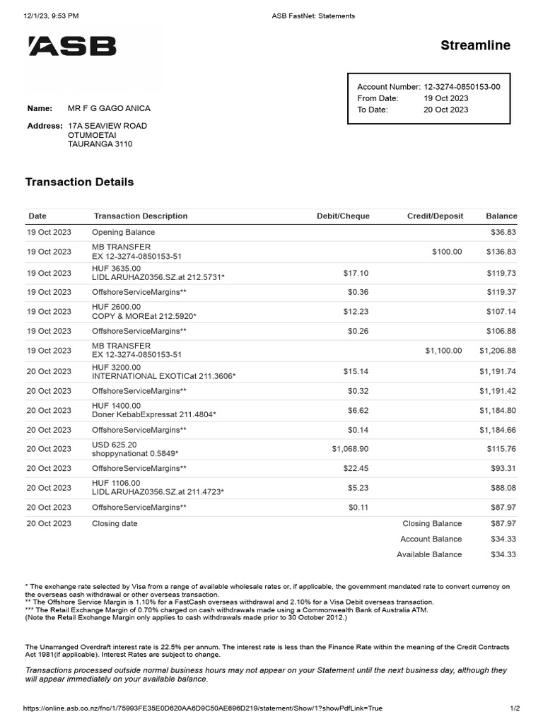 ASB FastNet - Statements | PDF