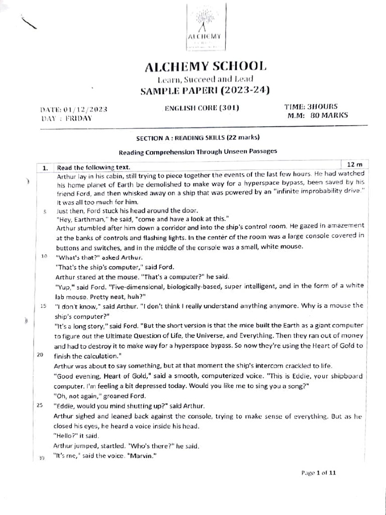 12 English Sample Paper 1 | PDF