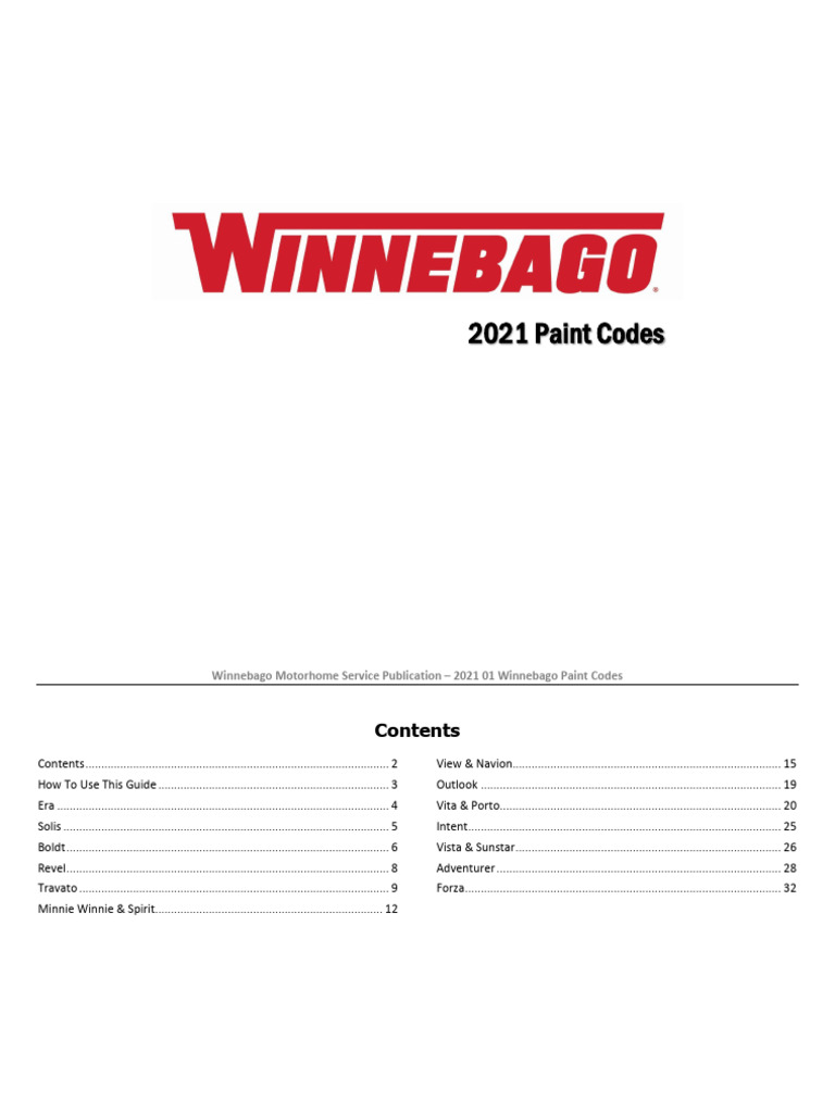 Winnebago 2021 Paint Code Guide | PDF | Camping | Motor Vehicle