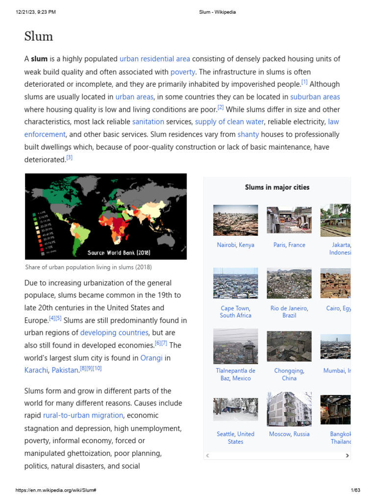 Slum - Wikipedia | PDF | Slum | Urbanization