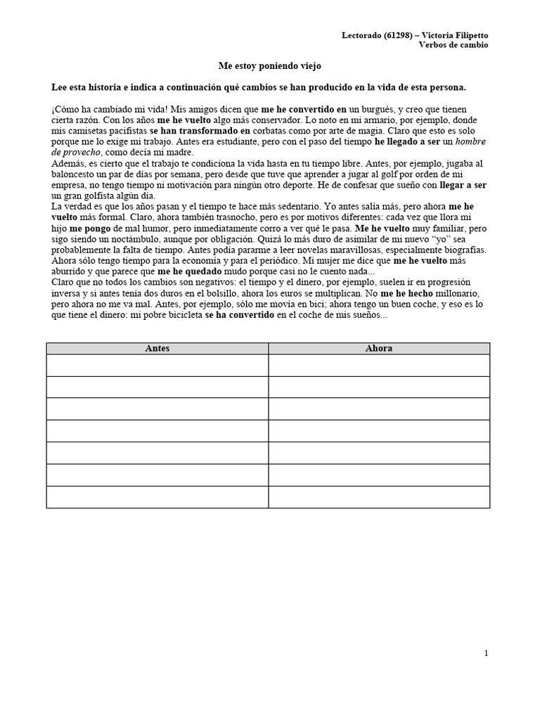 Cambios en la vida: Verbos de transformación | PDF | Adjetivo
