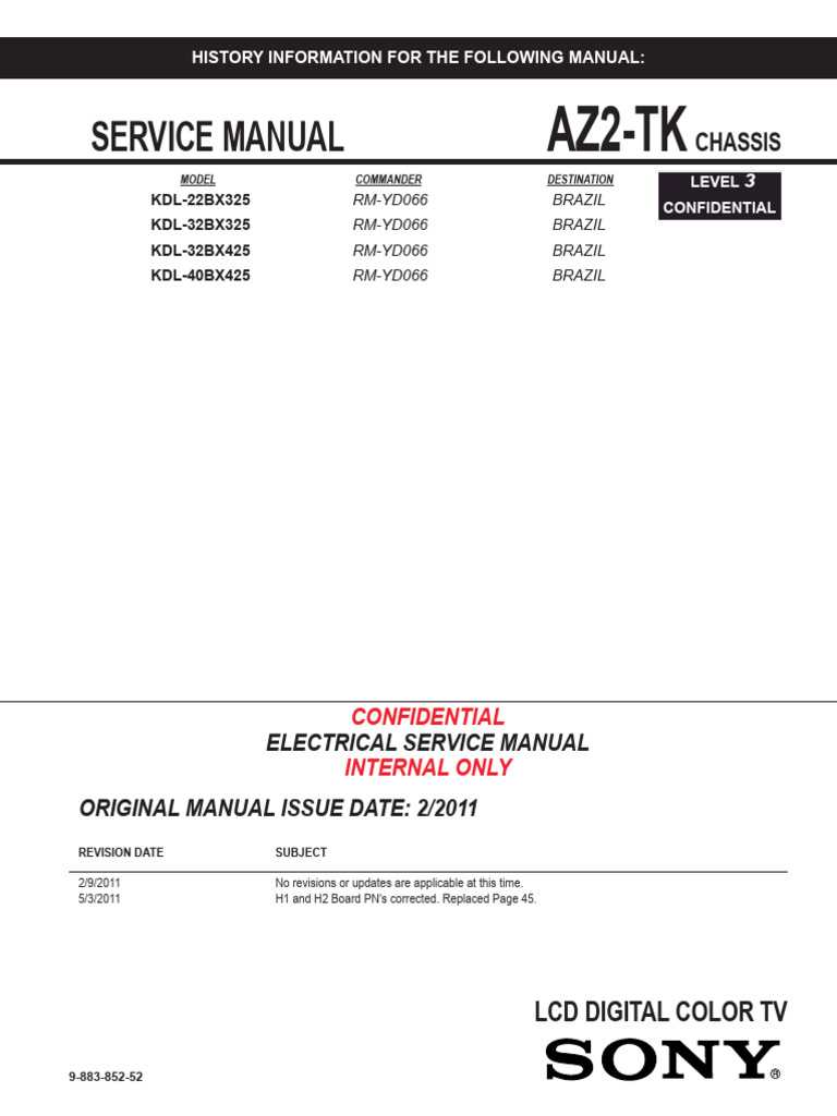 Sony KDL-32BX425 Service Manual | PDF | Land Vehicles | Motor Vehicle