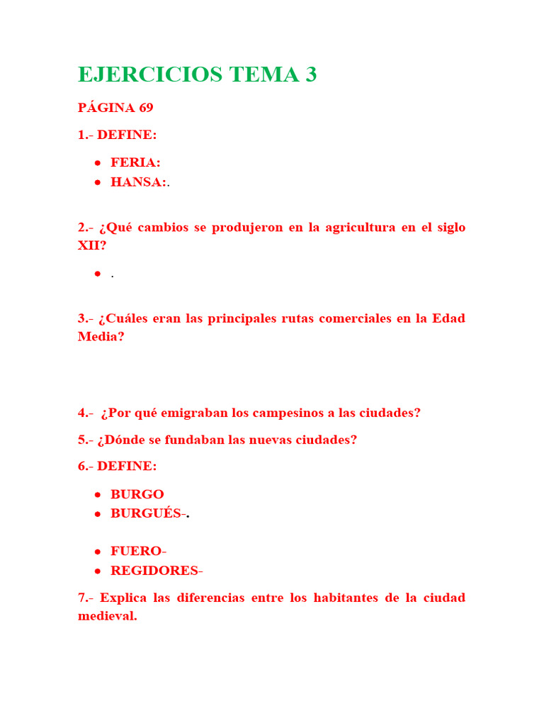Ejercicios Tema 3 El Desarrollo de Las Ciudades en La Edad Media | PDF