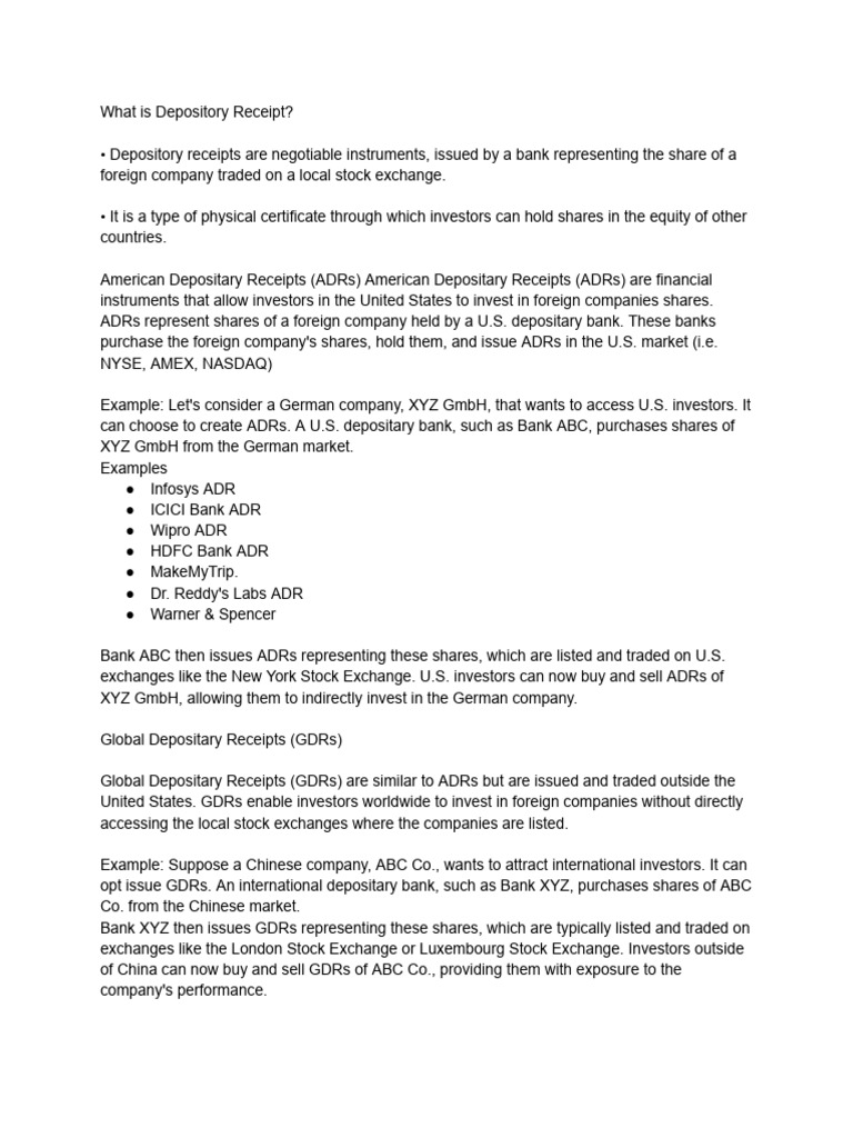 Depository Receipts | PDF | American Depositary Receipt | Stocks