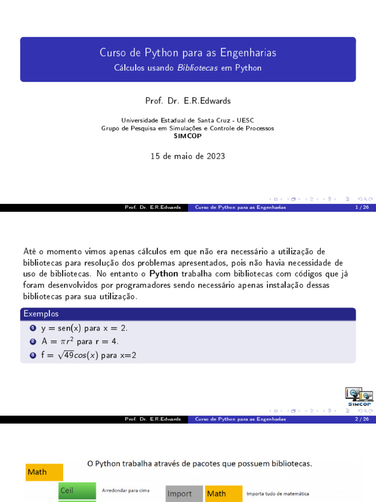 Aula 6 Bibliotecas Cálculos | PDF | Python (linguagem de programação ...