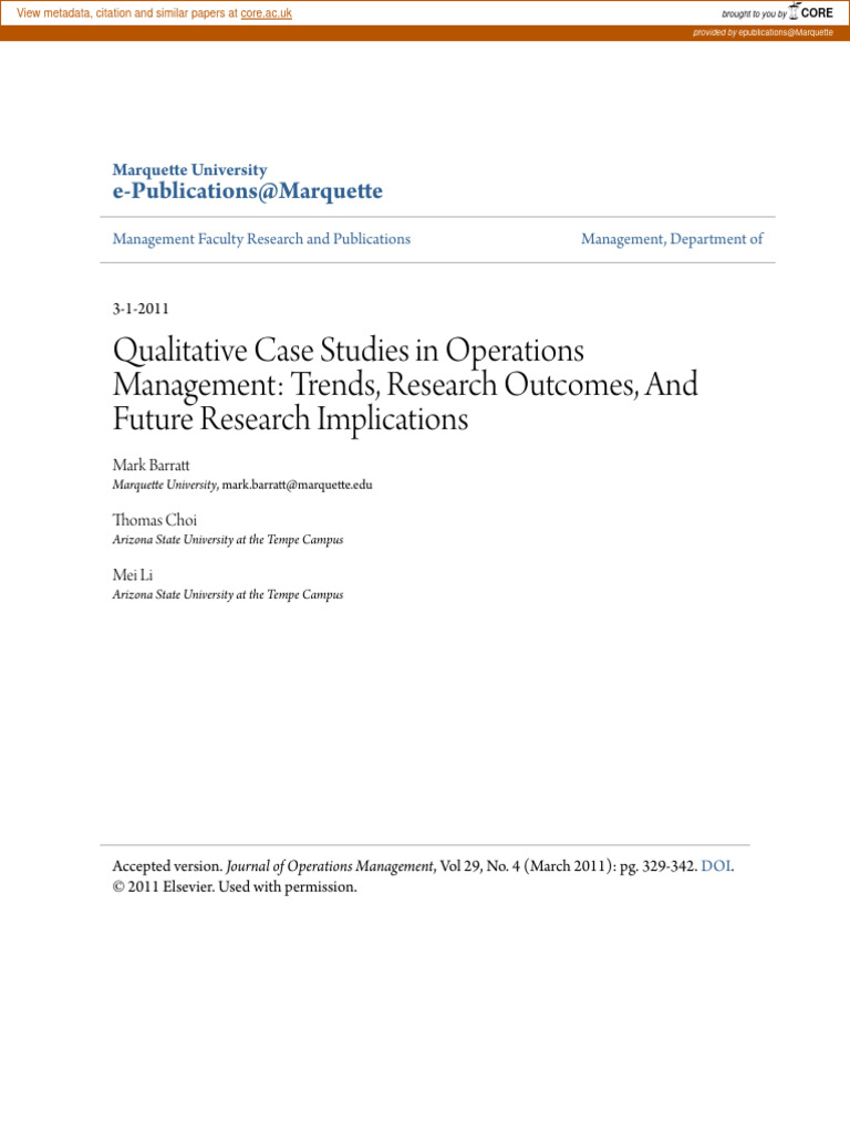 Qualitative Case Studies in Operations Management: Trends, Research ...