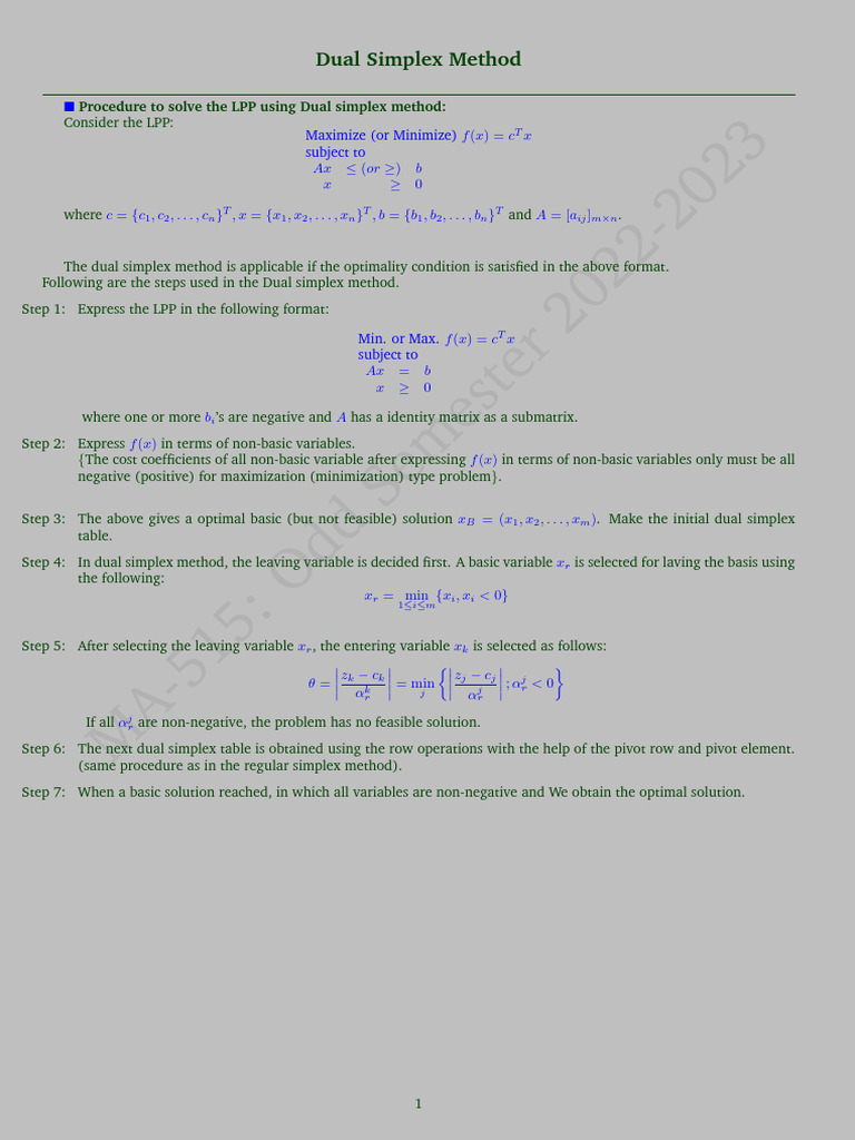 Dual Simplex Method | PDF | Mathematics Of Computing | Analysis Dual Simplex Method | PDF | Mathematics Of Computing | Analysis