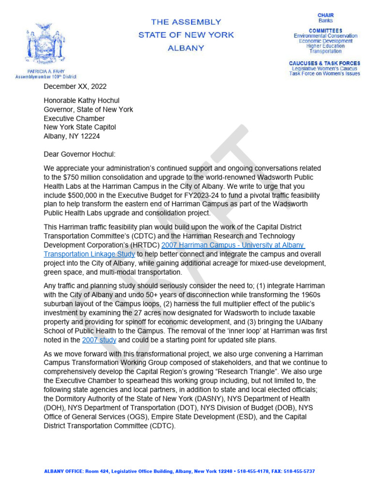 DRAFT Wadsworth December 2022 Letter | PDF | Albany | Government