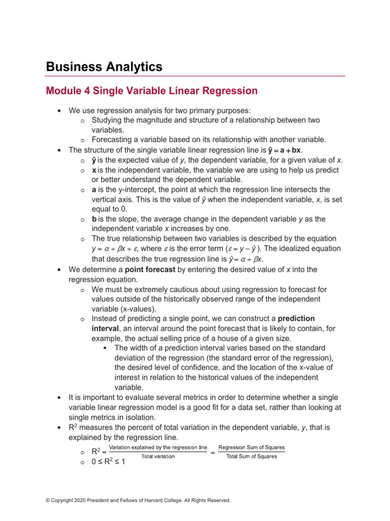 Business Analytics Module 4 Summary | PDF | Regression Analysis | Linear Regression