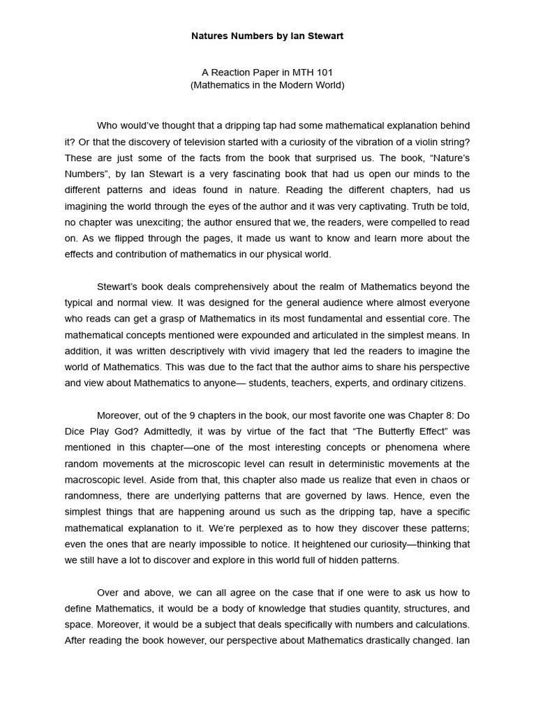 Assignment 2 - Reaction Paper | PDF | Mathematics | Nature