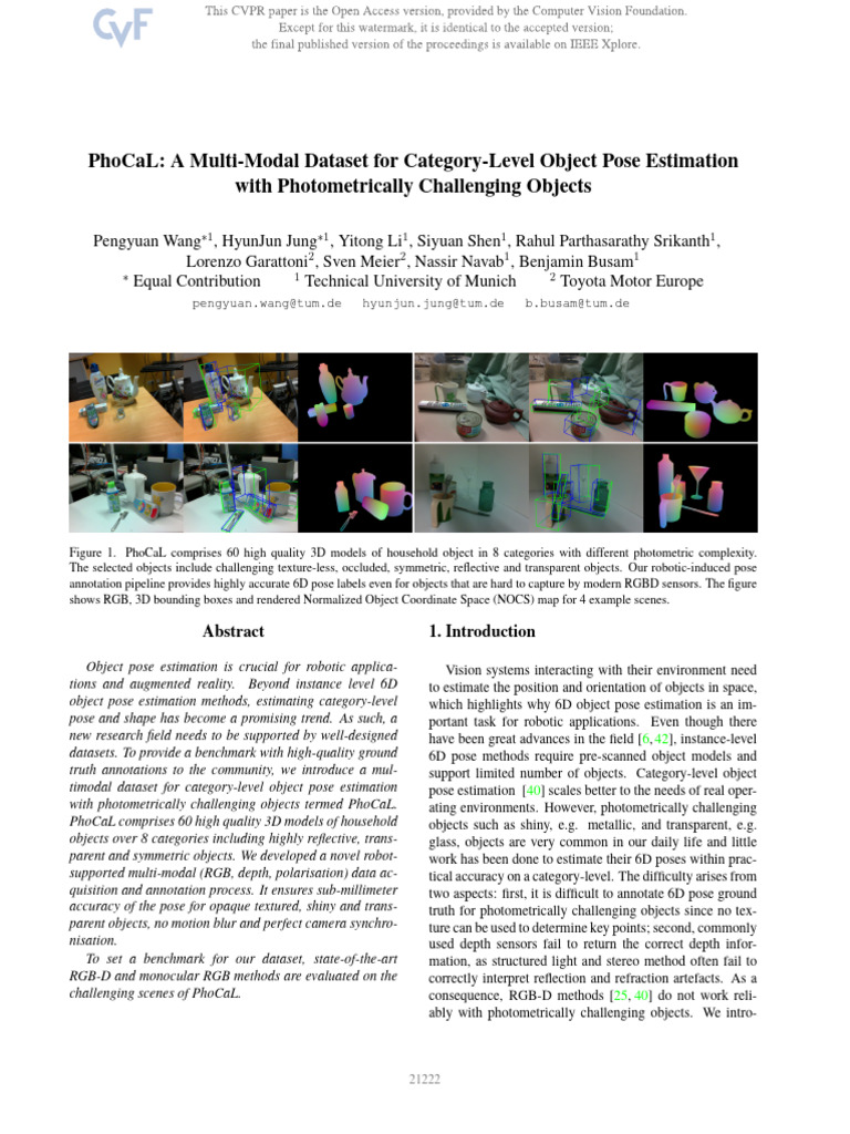 PhoCaL - A Multi-Modal Dataset For Category-Level Object Pose Estimation With Photometrically ...