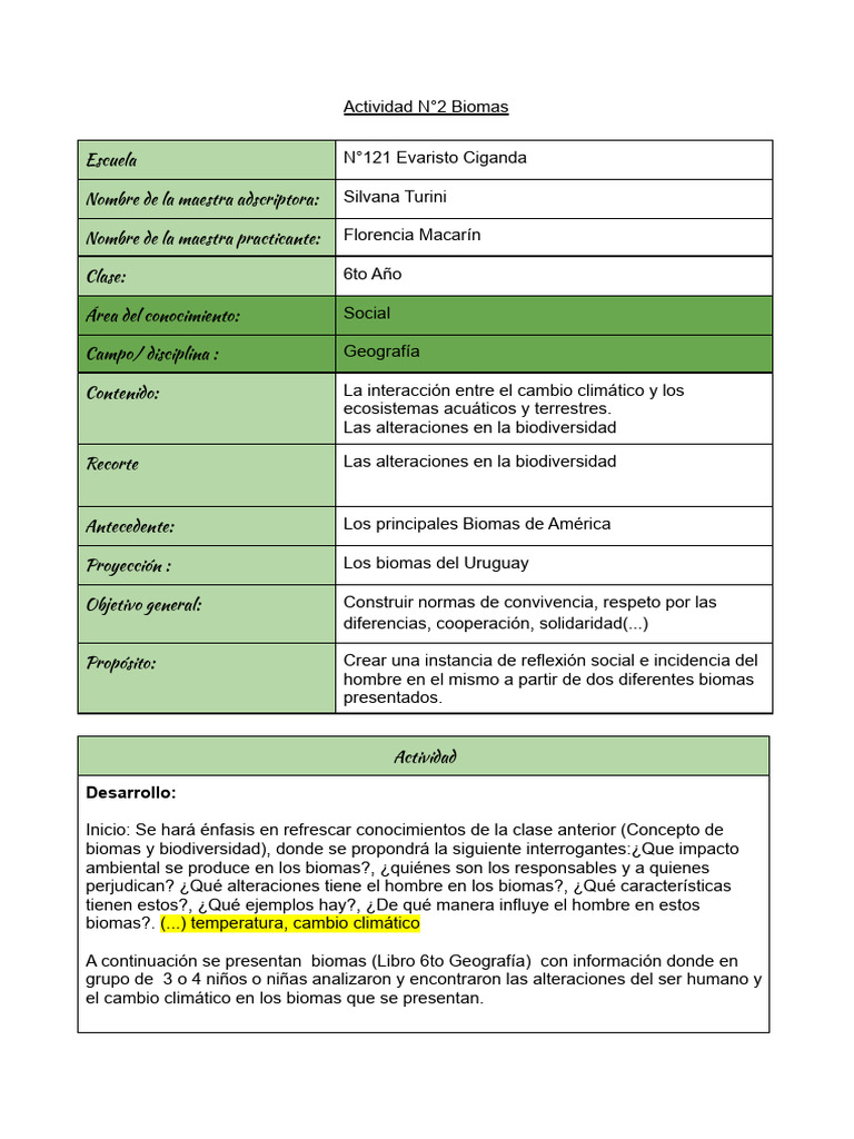 Actividad N°2 Secuencia Biomas | PDF