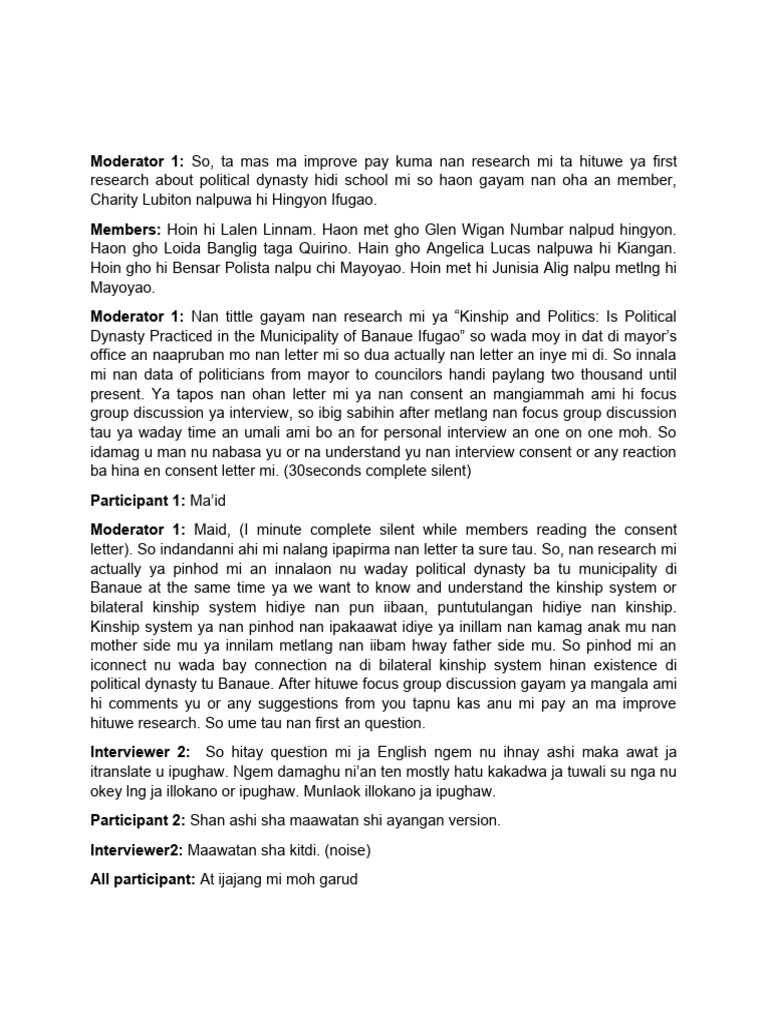 Transcript of FGD | PDF | Kinship And Descent