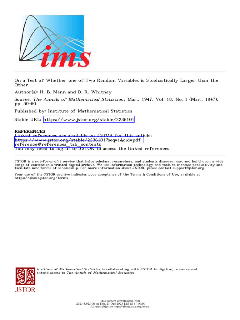 Mann TestWhetherone 1947 | PDF