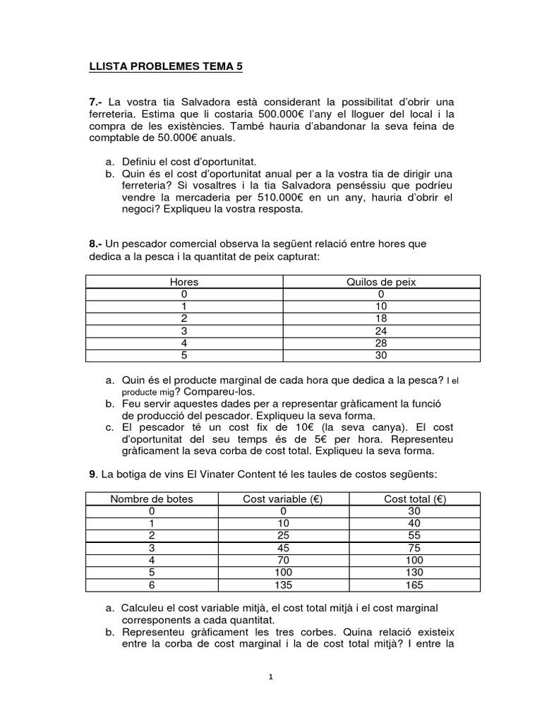 ENUNCIATS PROBLEMES-Tema 5 | PDF