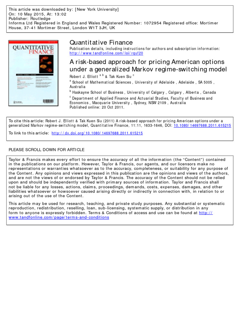 A Risk-Based Approach For Pricing American Options Under A Generalized ... A Risk-Based Approach For Pricing American Options Under A Generalized ...