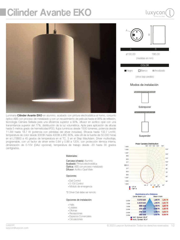 Luminaria Cilinder Avante EKO | PDF | Ciencia de los Materiales | Ingeniería de Edificación