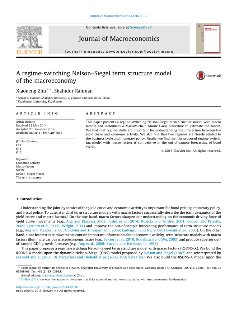A Regime-Switching Nelson-Siegel Term Structure Model of The Macroeconomy | PDF