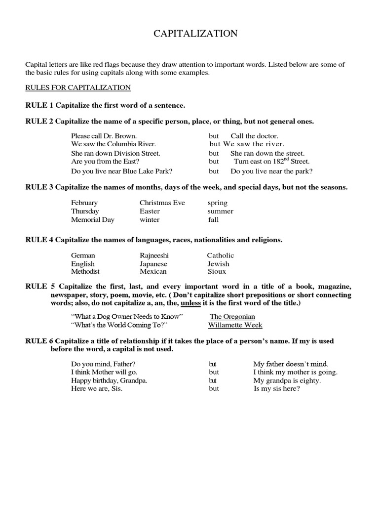 Capitalization Rules | PDF