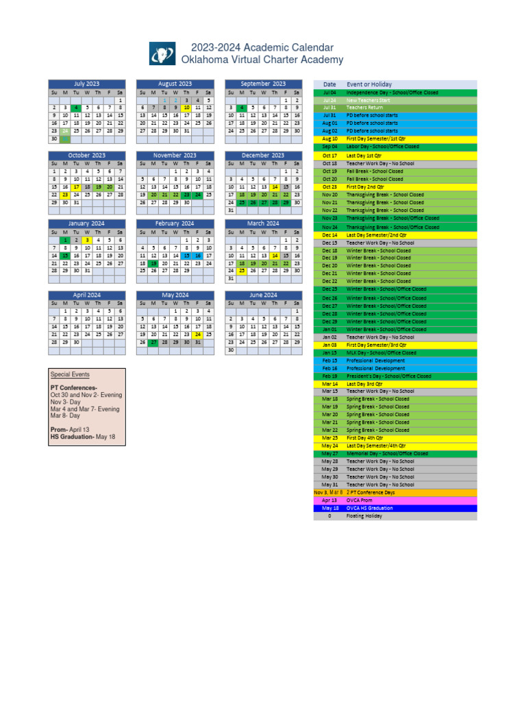 OVCA 2023-2024 Academic Calendar | PDF | Educational Institutions | Schools