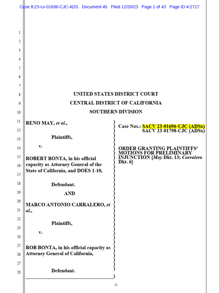 California SB2 Gun Law Injunction Order | PDF | Concealed Carry ...