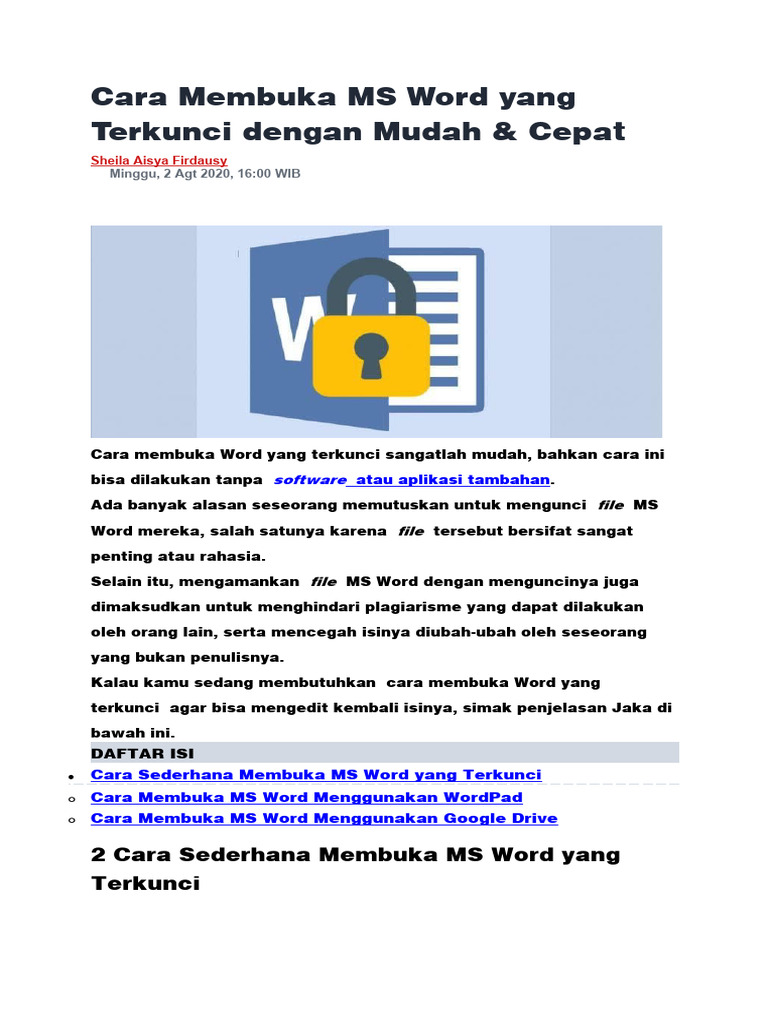 Cara Mudah Buka Word Terkunci | PDF