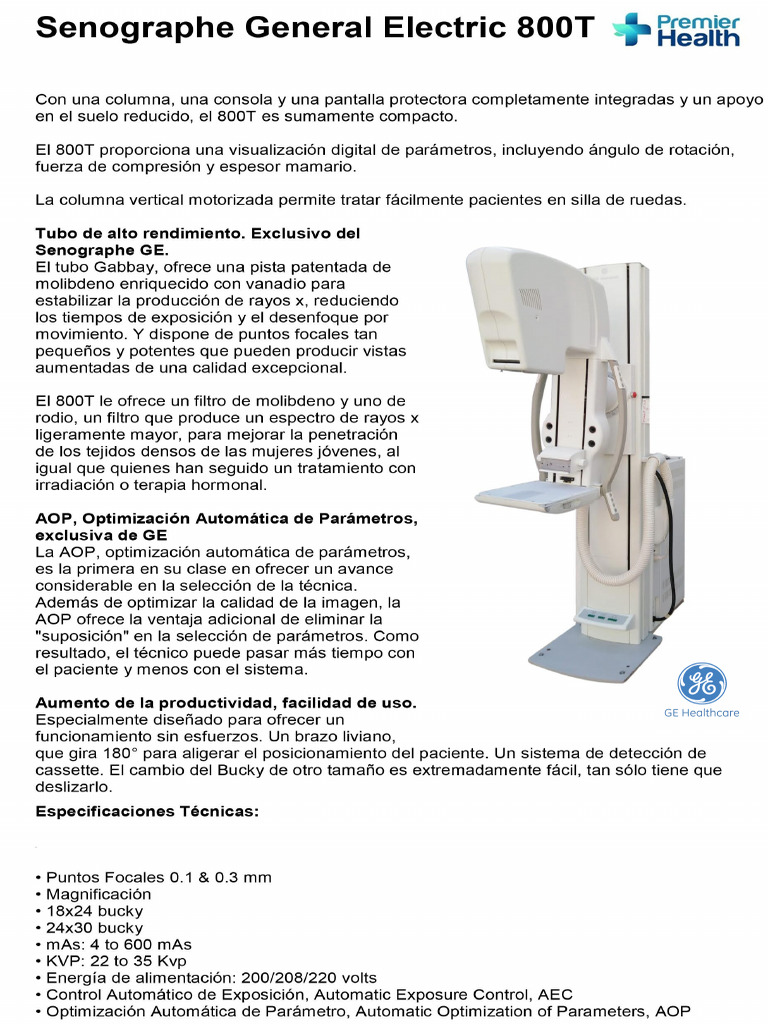Bochure Mamografo Ge 800T | PDF