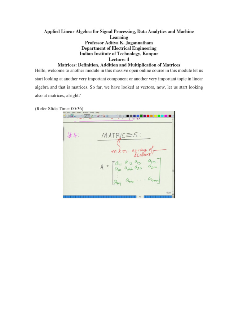 Lec 4 | PDF | Matrix (Mathematics) | Scalar (Mathematics)