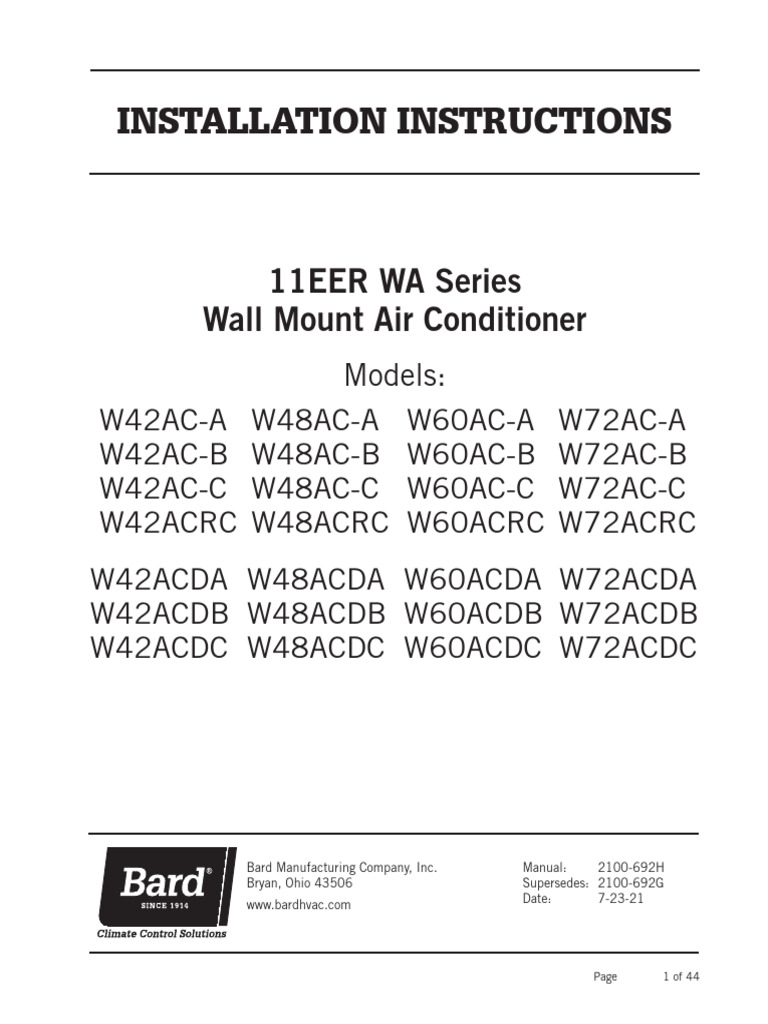 2100-692 - Bard Systems | PDF | Duct (Flow) | Thermostat