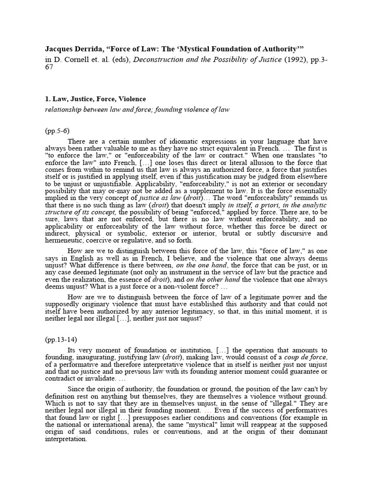 Derrida on Law, Justice, and Force | PDF