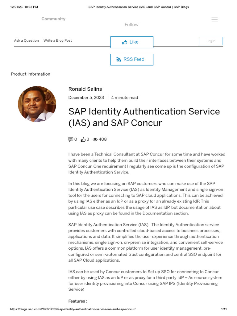 SAP Identity Authentication Service (IAS) and SAP Concur _ SAP Blogs | PDF | Cloud Computing ...
