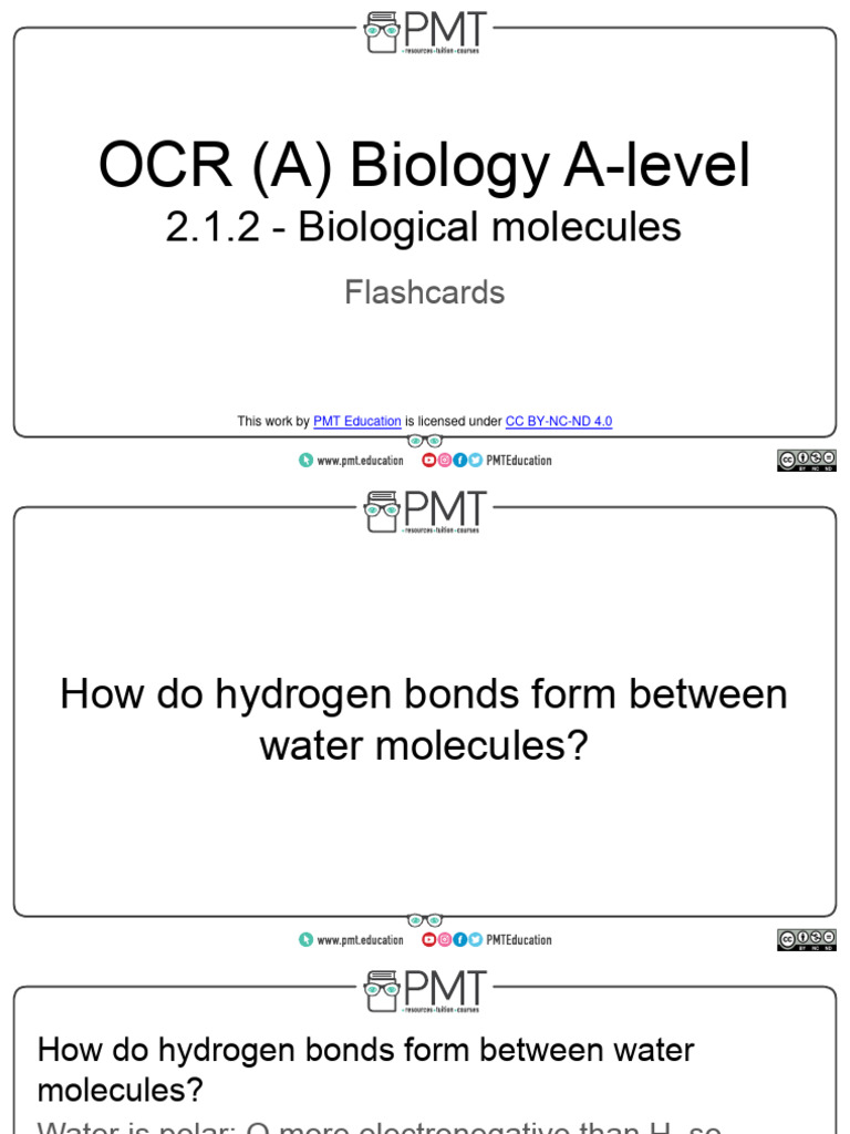 Flashcards Topic 2 2 Biological Molecules Ocr A Biology A Level