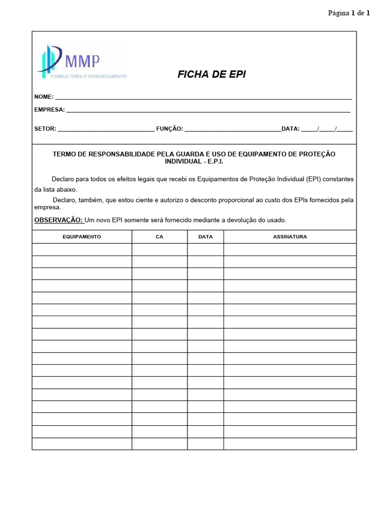 Ficha de Epi - MMP - Empreiteiros | PDF