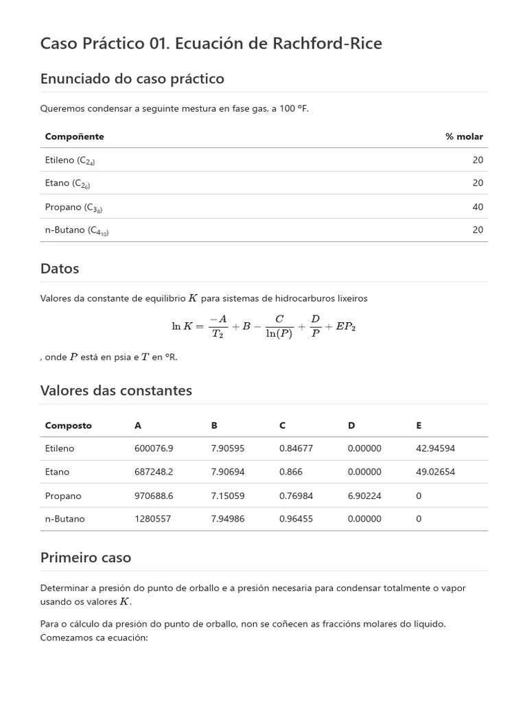 Caso Práctico 02. Ecuación de Rachford-Rice | PDF